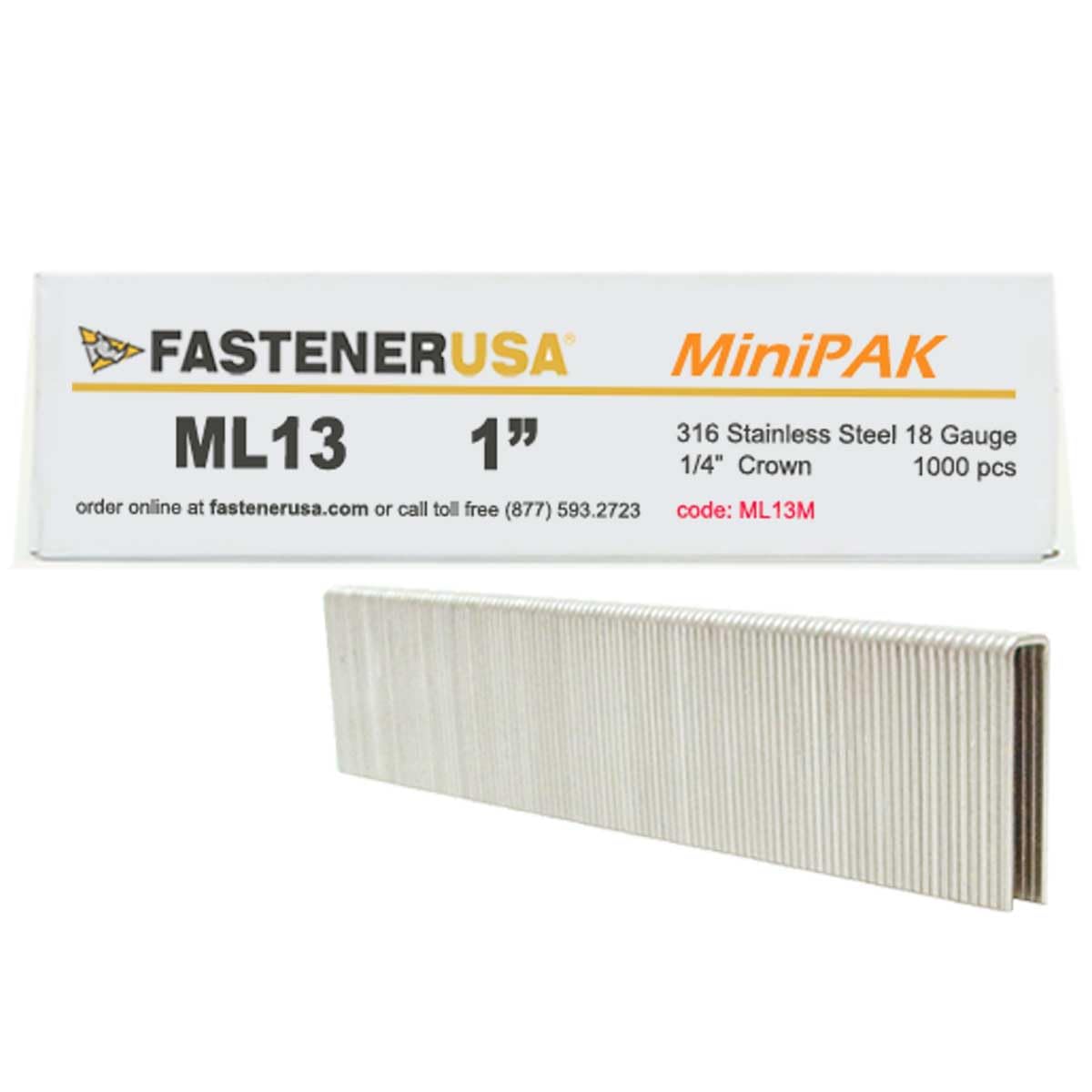 1" Leg x 1/4" Crown 18GA 316SS L13 Staples 1,000ct | ML13M