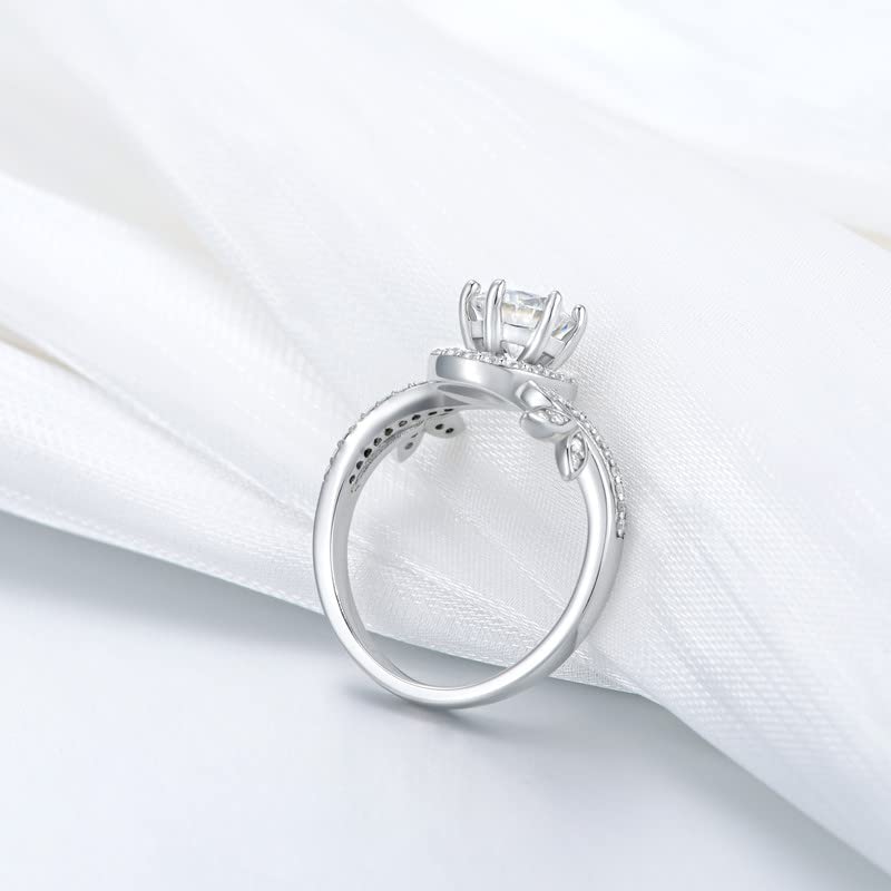 1.38 Carat (ctw) D-VVS1 moissanite engagement rings for women Platinum Plated Silver moissanite rings-Y-5.5