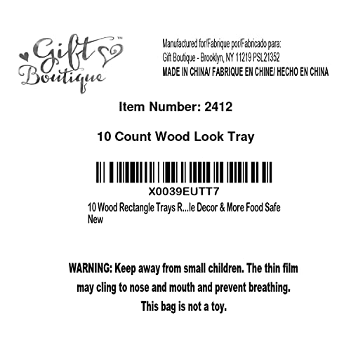 10 Wood Rectangle Trays Rustic Brown Wooden Look Serving Platters 10.75" x 15.75" Heavy Duty Disposable Paper Cardboard Tray for Dessert Cupcake Display Birthday Parties Weddings Table Decor & More