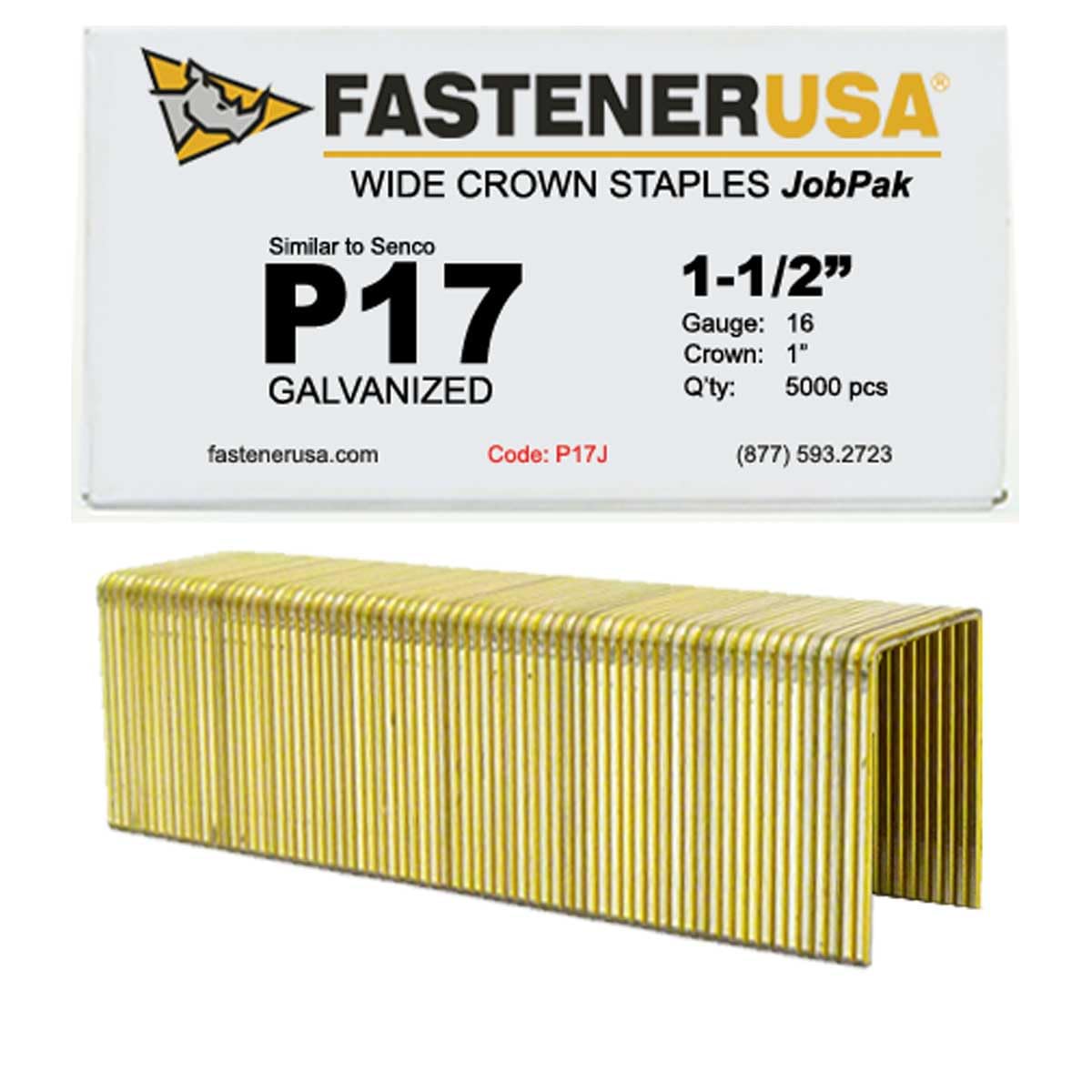 1-1/2" Leg x 1" Crown 16GA GALV P17 Staples 5,000ct | P17J