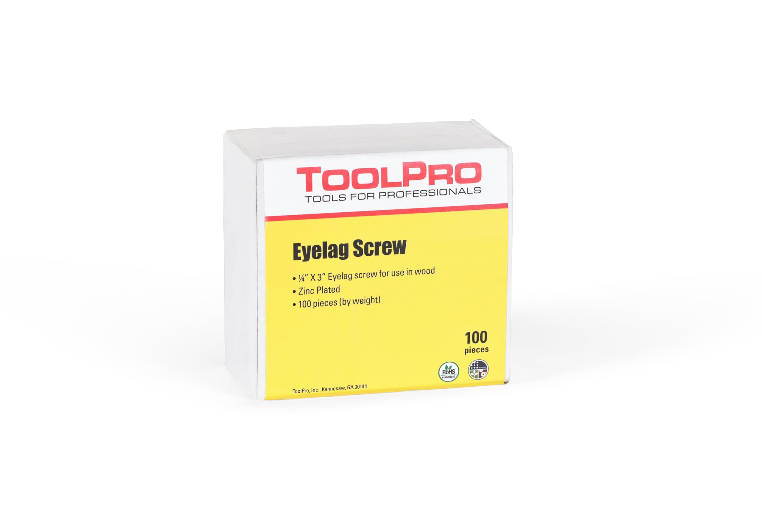 100 Pack, ToolPro 3 Inch Eye Lag Screws, Zinc Plated Carbon Steel Construction Screws for use with attaching Hanger Wire to Ceiling Joists.