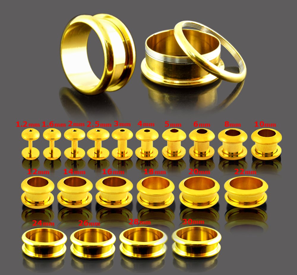 1-3/16 Inch - 30MM Gold Anodized 316L Surgical Steel Curved Flesh Tunnel - Sold by Piece