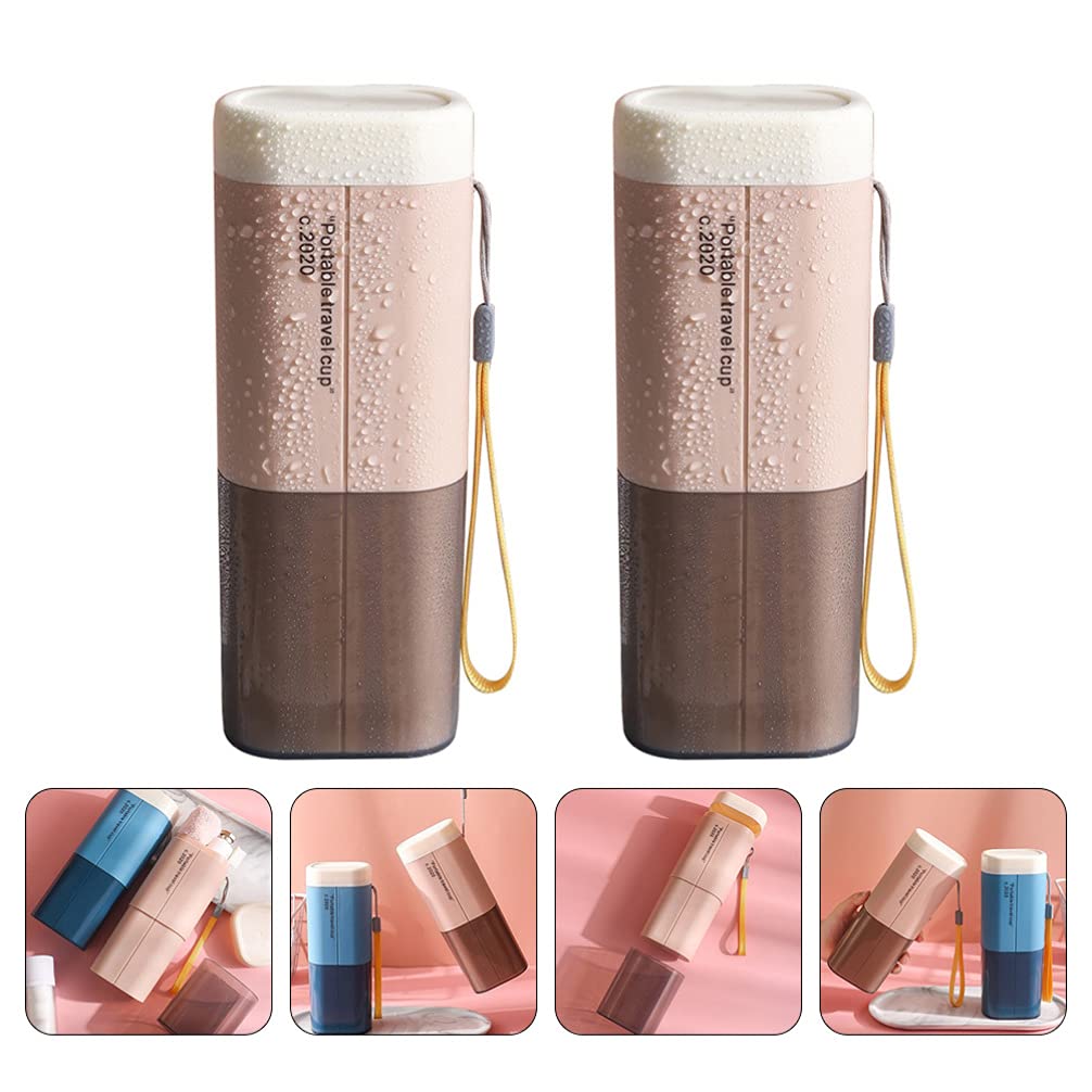 2pcs Travel Toothbrush Cases Plastic 2 in 1 Toothpaste Toothbrush Holder Gargle Cup Toothbrush Storage Box with Handle for Outdoor Camping Trip Pink