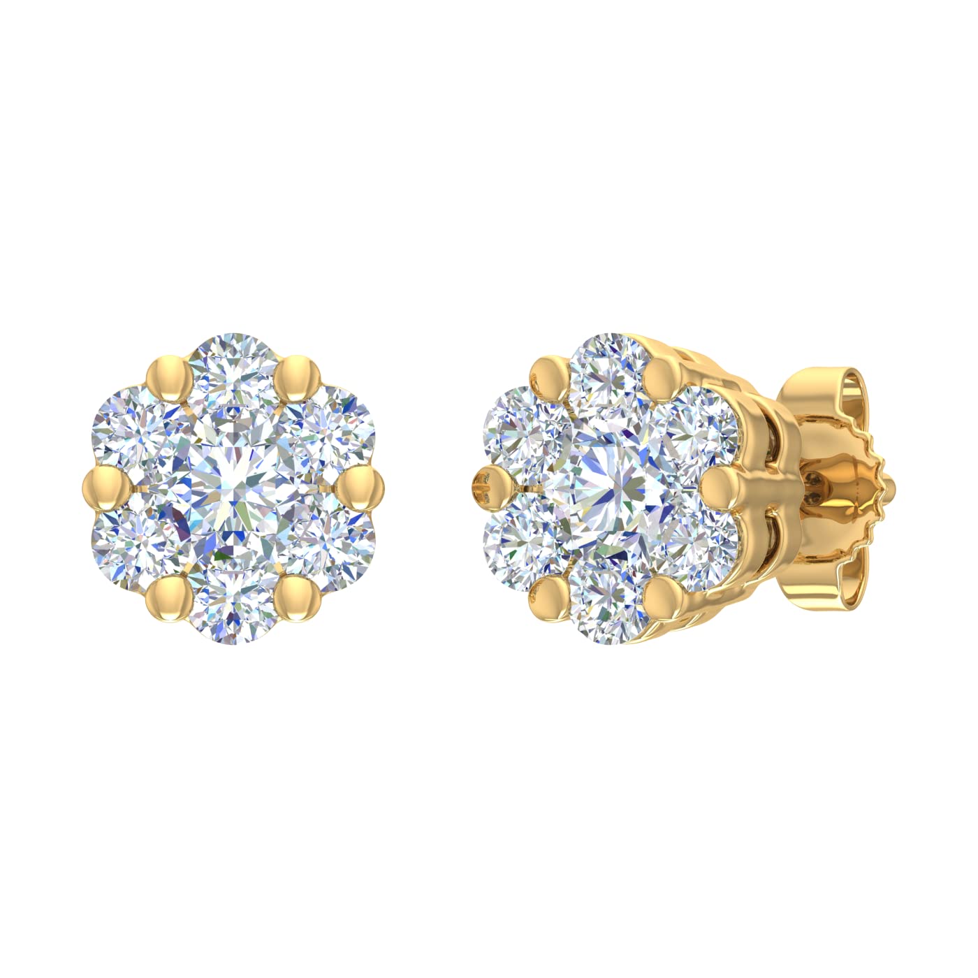 1/2 Carat Cluster Diamond Stud Earrings in 10K Yellow Gold