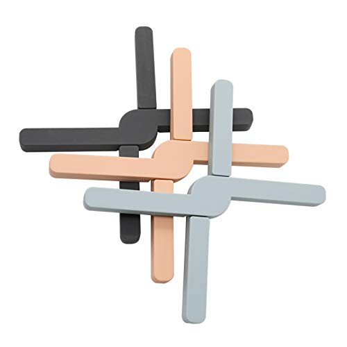 3 Pack Non-Slip Thick Foldable Silicone Trivets, Heat-Resistant Folding Pad, Eco Expanding Silicone Pot Holder, Hot Pad with Collapsible Cross Design Save Much Space