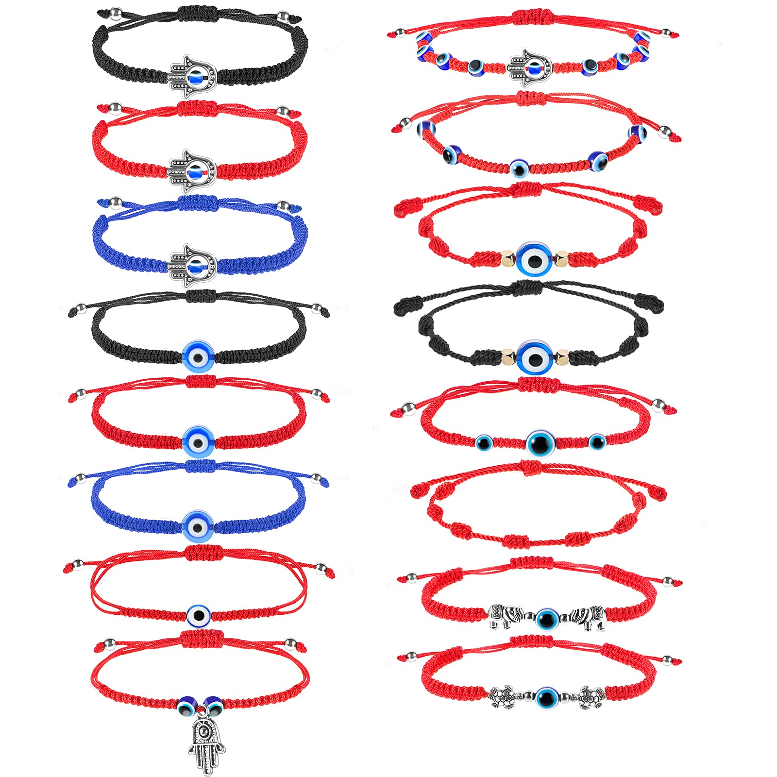 16 Pieces Evil Eye Bracelets Adjustable Braided Lucky Bracelet Ojo Bracelet Black Red Cord Bead Bracelet Hand Kabbalah Protection Amulet Gifts for Christmas Women Men (Classic Style)