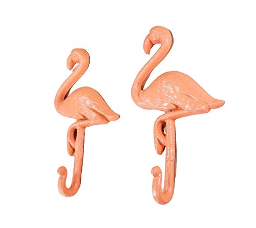 2 pc Coral Flamingo Wall Hooks Vintage Cast Iron