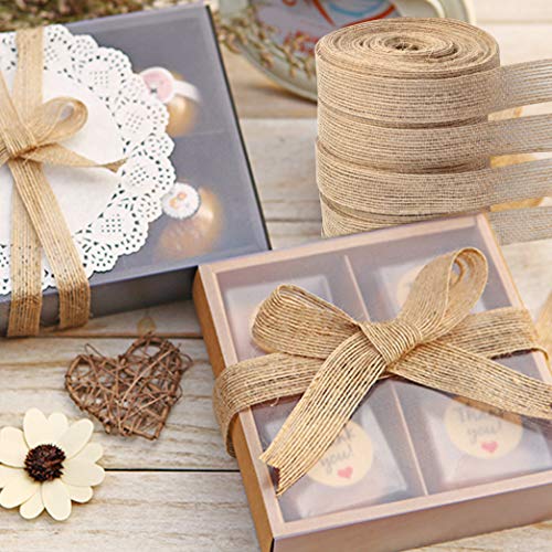 6 Roll Natural Burlap Fabric Burlap Ribbons Roll, Natural Burlap Wedding Ribbon Decorative Burlap Fabric for Wedding DIY Crafts Burlap Bows Gift Wrapping Home Decor, 0.8inch 32.8Ft Each Roll