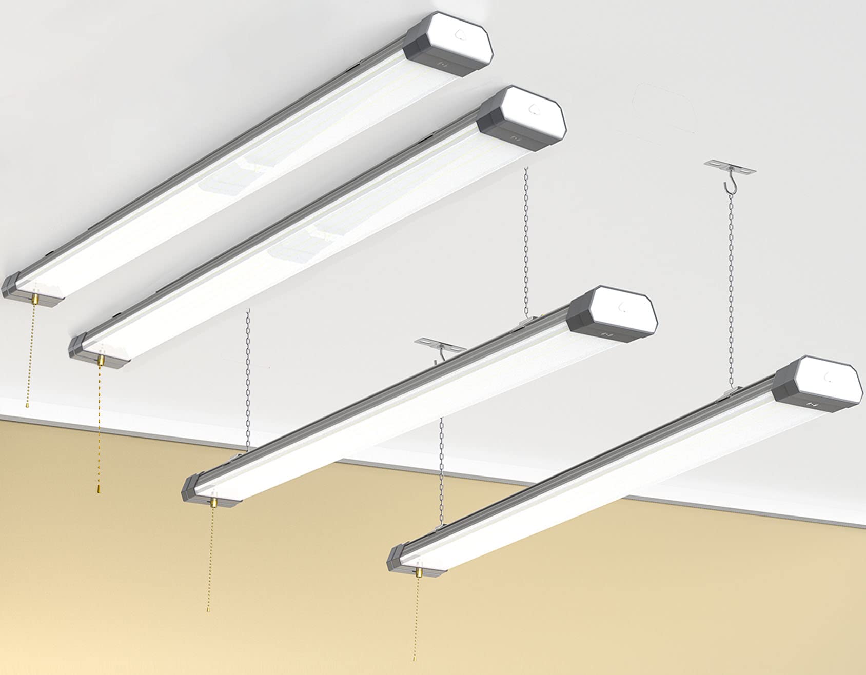 120W LED Shop Light Linkable, 15600 LM 5000K Linear High Bay/Low Bay Lighting Fixture 120V with US Plug Cable, Pull Chain for Garage Workshops Basements Hanging or FlushMount - 4 Pack ETL Listed