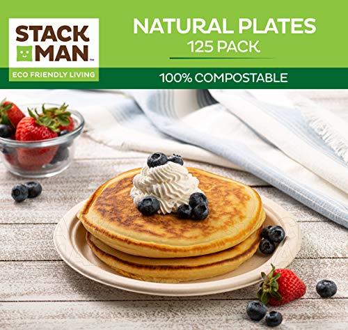 100% Compostable 12 oz. Paper Bowls [125-Pack] Heavy-Duty Quality Natural Disposable Bagasse, Eco-Friendly Biodegradable Made of Sugar Cane Fibers