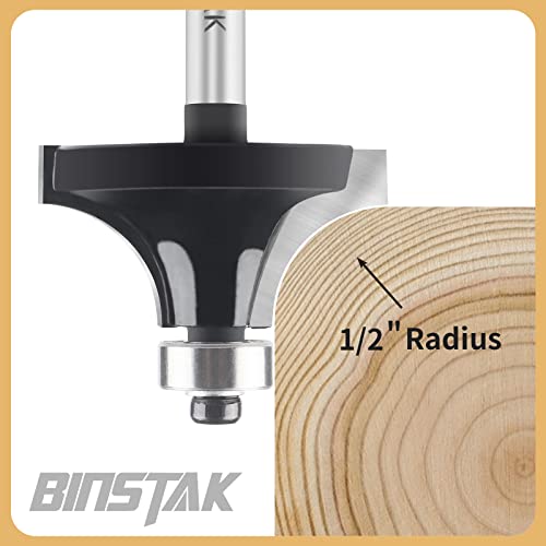1/2" Radius Roundover Router Bit 1/4" Shank, Edge Forming Roundover Bit Bead Rounding Over Edging Bit by BINSTAK