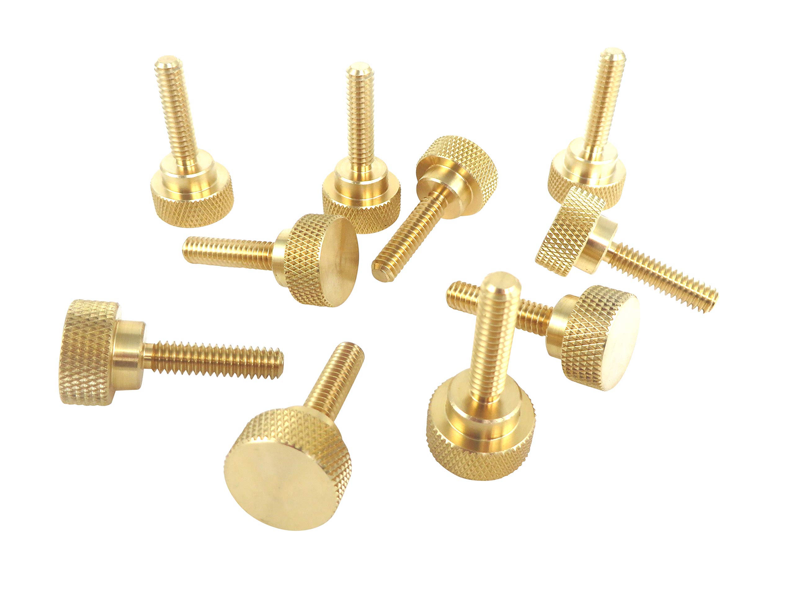 10 Pack 1/4-20 x 1 Inch Threads Solid Brass Diamond Knurled Thumb Screws Knobs with Straight Shoulders Right-Hand Threads SAE Flat Tip Uncoated (1/4-20 x 1 inch Long Threads)
