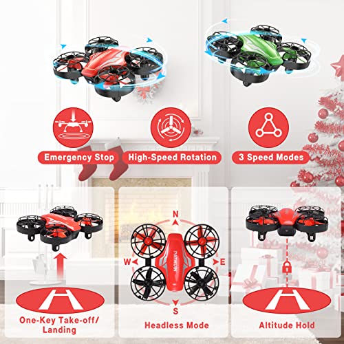 2 Pack Mini Drone for Kids and Beginners, Remote Control Helicopter Quadcopter with 6 Modular Batteries, Auto Hovering, 3 Speed Modes, Headless Mode, Indoor RC Pocket Plane Gift for Boys and Girls, Green and Red