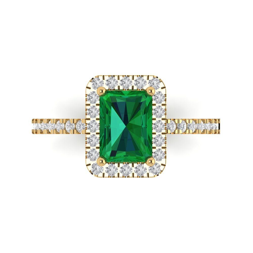 1.79ct Emerald cut customizable Solitaire W/accent Sim. Green Emerald Wedding Anniversary Pave Ring 14k Yellow Gold Size 7
