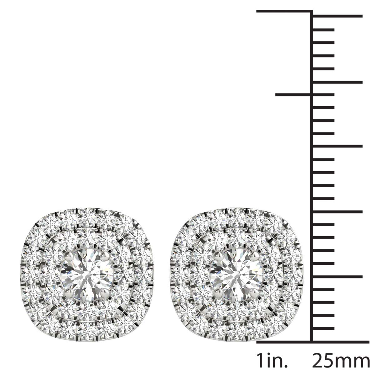 1.00 Ctw EF/SI2-I1 AGS Certified 14K White Gold Natural Diamonds Double Halo Earrings Screw Backs