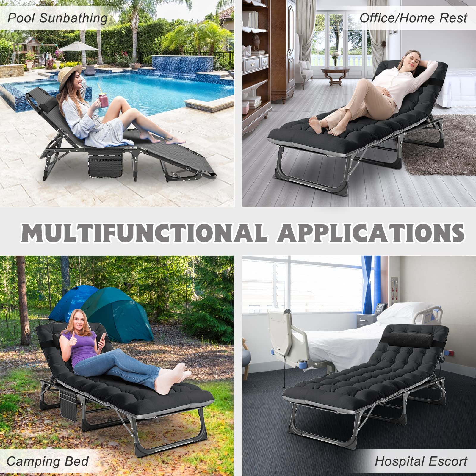 ABORON Heavy Duty Tanning Chair,Outdoor 5-Position Folding Chaise Lounge Chair with Pad,Portable Beach Lounge Chair for Outdoor Sunbathing Patio Pool Lawn Deck Poolside