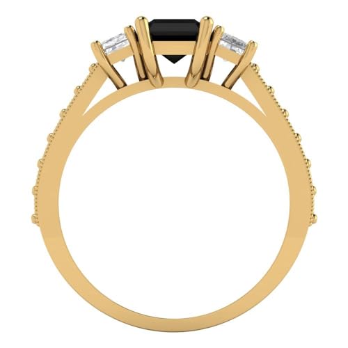 1.82 ct Emerald Cut Solitaire 3 stone Natural Black Onyx Engagement Promise Anniversary Bridal Ring 18K Yellow Gold 5.5