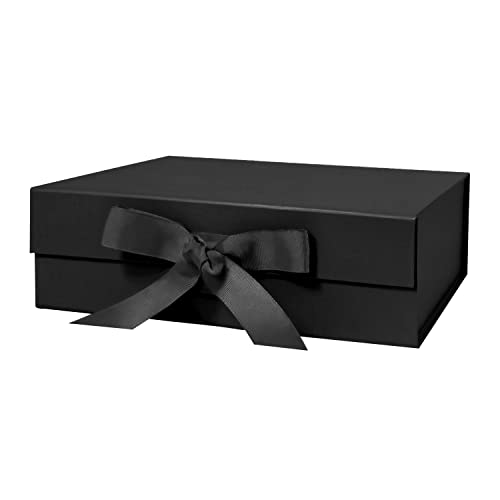 10.5" Large Gift Box with Magnetic Lid and Ribbon for Christmas,Valentine's day,Birthdays, Bridal Gifts,Weddings,DIY and so on(Large, Black)