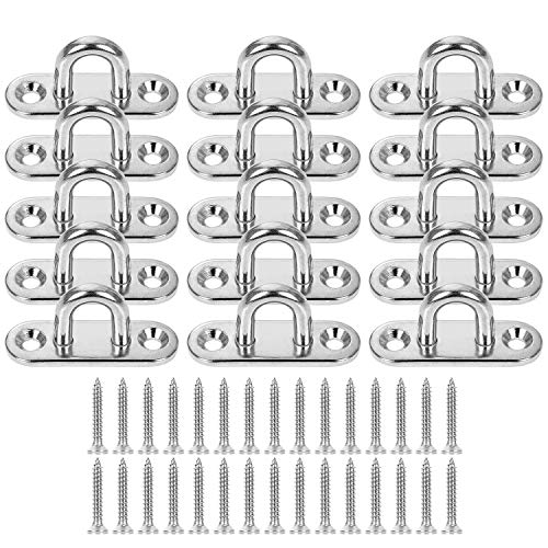 15 Pack 1.8 inch Stainless Steel Ceiling Hook Pad Eye Plate M5 Oblong Pad Eye Marine Hardware Staple Hook Loop Wall Mount Hanger Hook with 30 PCS Screws