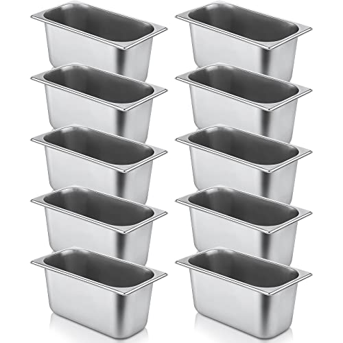 10 Pack Hotel Pans Stainless Steel Steam Table Water Pan 1/3 Size, 0.8 mm Thick Steam Pan Anti Warming Pans for Food Warmer Party Restaurant Catering Supplies, 12.8 x 6.9 Inch (6 Inch Deep)