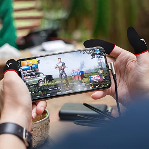 10 Pack Mobile Phone Gaming Finger Sleeves, Nuozme Finger Sleeves Fit All Touchscreen Devices, 0.15mm Superconducting Nanofibers, Smooth Feel, Anti-Sweat, Extremely Thin, Red Edge
