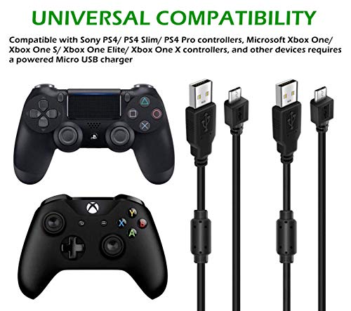 2 Pack 10ft PS4 Controller Charging Cable, Play and Charger Data Sync Cord for Sony Playstation 4/ PS4 Pro/ PS4 Slim/ PS4 Controllers, Microsoft Xbox One X/One S/One Elite/One Controllers (Black)