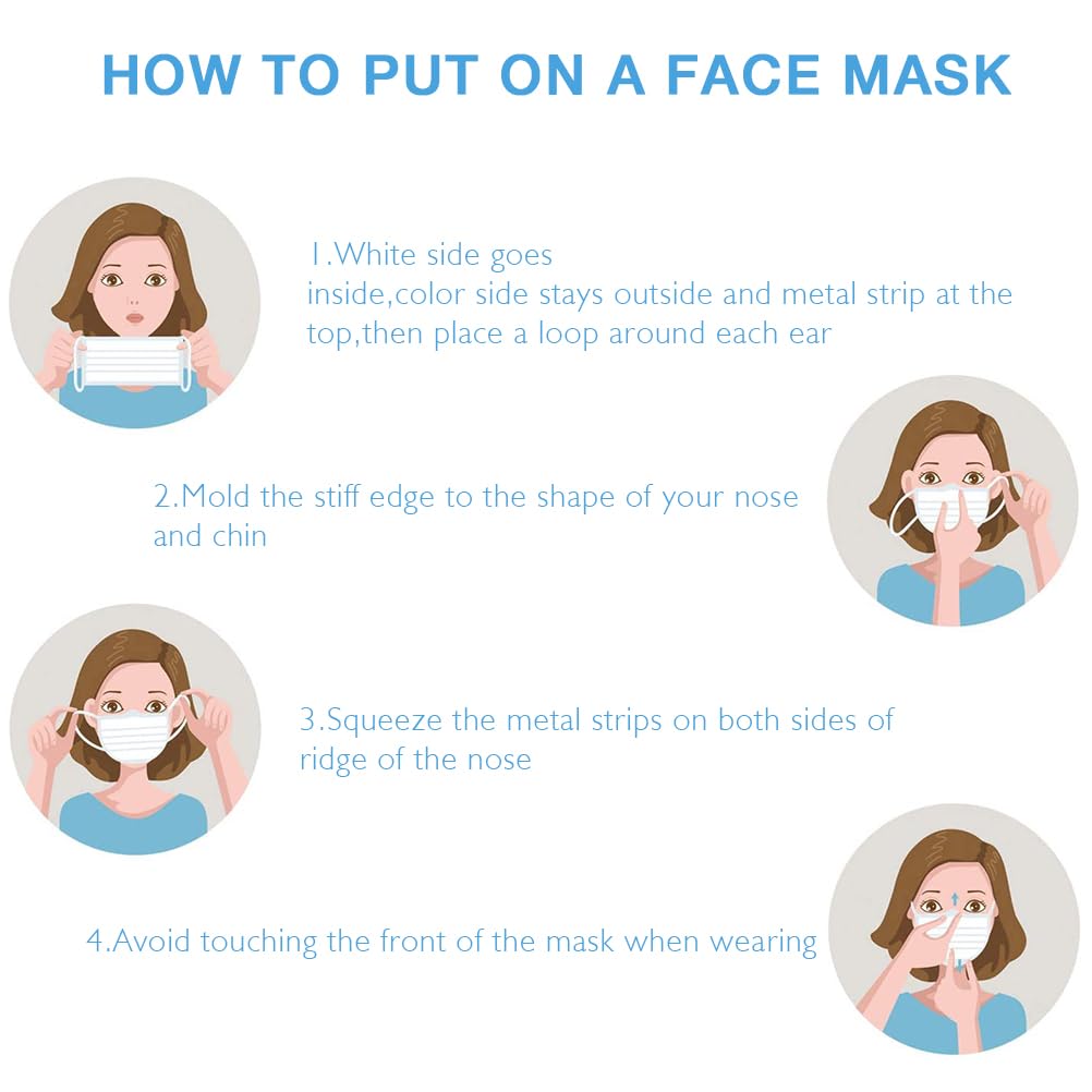 100 Pcs Disposable Face Masks - 3-layer Breathable Color Masks, Comfortable Protective Mouth Cover with Nose Clip,Disposable Colorful Masks for Adults