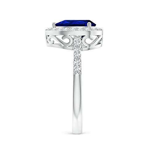 1.85Ctw Pear Shaped Blue Sapphire & Cubic zirconia Halo Prong Set Engagement Wedding Ring 14K White Gold Plated