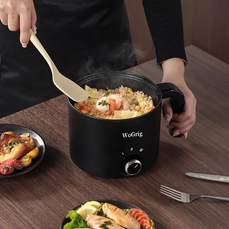 1.8L Electric Hot Pot,Ramen Cooker, Dual power supply Mini Portable Multi-Functional Lazy Pot for Pasta, Noodles, Egg, Soup,Rice,Non-Stick Noodle Cooker with Boil Dry Protection for Dorm, Office