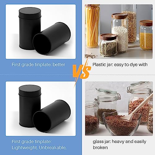 10 packs Tea Tin Canister Tea Tins for Loose Tea Metal Coffee container for ground Coffee Tea Canister 16 oz Round Tin Can with Airtight Double Lids Canister for Kitchen Storage(Black)