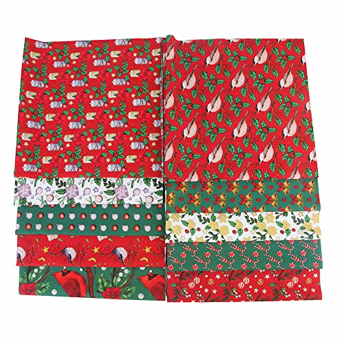10PCS Christmas Cotton Fabric Bundles 20" x 20" Printed Fat Quarter Fabric Pre-Cut Squares Sheets Fabric for Patchwork Sewing DIY Crafting Quilting Fabric