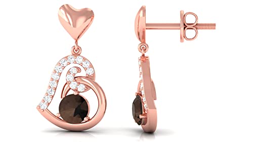 1/2 CT Smoky Quartz and Diamond Heart Drop Earrings (AAA Quality), 14K Rose Gold