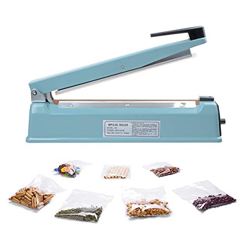 12" (300mm) Impulse Sealer Upgrade Thicken Iron case- Manual Poly Bag Heat Sealing Machine Closer Kit w/Adjustable Timer, Portable with Free Replacement Element Grip and Teflon Tape (12 Inch)