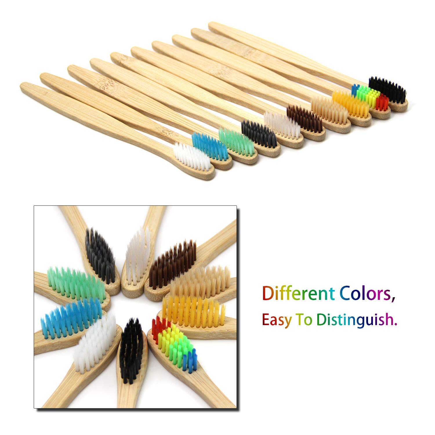 10 Pack Bamboo Toothbrushes, YOURSEE Natural Bamboo Toothbrush Eco-Friendly Organic Biodegradable Bamboo Handle and BPA Free Soft Bristles For Sensitive Gums