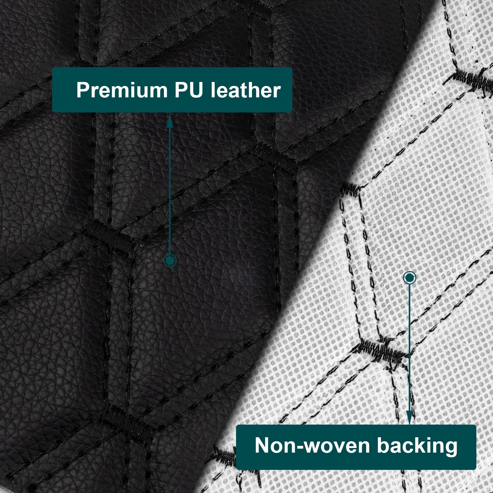 1 Yard Vinyl Faux Leather Quilted Fabric with 0.27" Foam Backed,63"Wide Leather Material for DIY Upholstery,1.9"×2.7"Diamonds Pattern,Black(Black Thread)