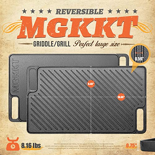 1-Piece 16.50 Inch Cast Iron Griddle Plate | Reversible Pre-Seasoned Cast Iron Grill Pan for Gas Stovetop | Double Sided Used on Open Fire & in Oven | Pre-Coated With Oil