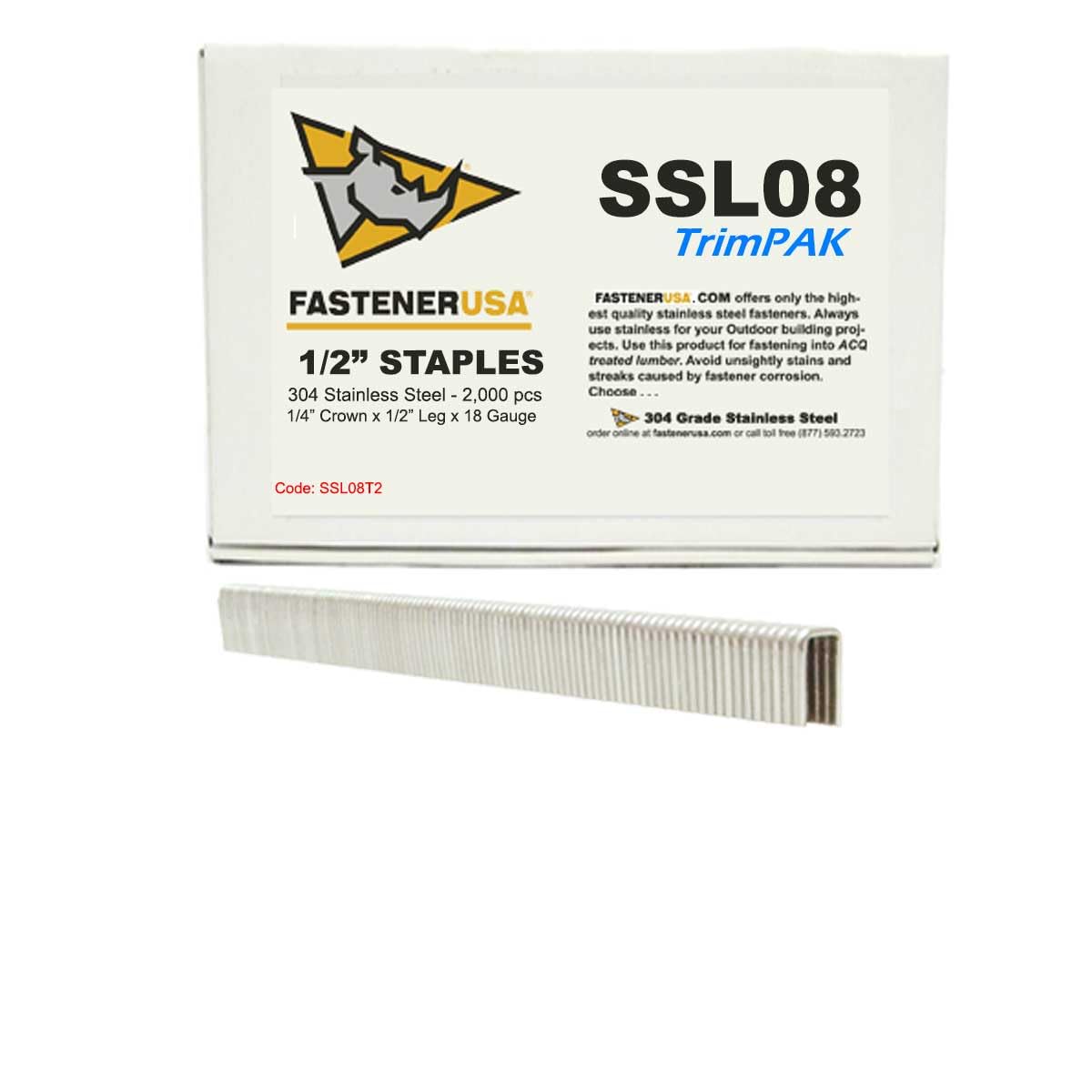 1/2" Leg x 1/4" Crown 18GA 304SS L08 Staples 2,000ct | SSL08T2