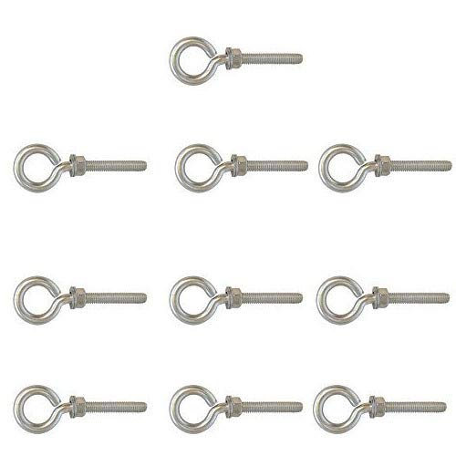 10 Pieces Fully Threaded 5/16 Inch x 2 Inch Stainless Steel Marine Turned Eye Bolt Nut and Washers