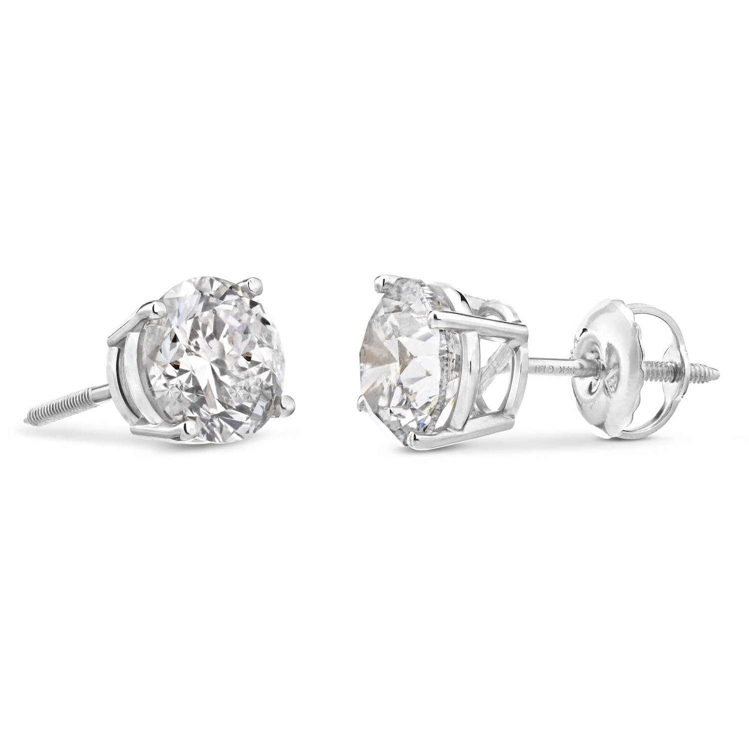 1/2 cttw Natural Diamond Earrings AGS Certified Diamond Stud Earrings for Women 14 Karat White Gold Round Brilliant Shaped Earrings 4 Prong Setting with Screw Back and Post Studs