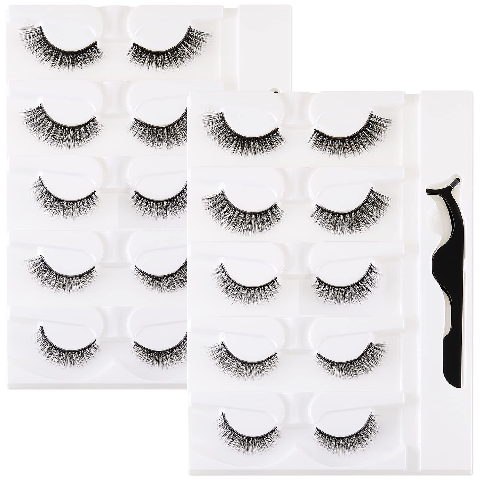 10 Pairs Self Adhesive Eyelashes Stable Non Slip False Lashes Waterproof Faux Reusable Eyelashes Dramatic No Glue Eyelashes Fluffy Stick on Eyelashes Mink Eyelashes Fake Eyelashes with Eyelash Tweezer