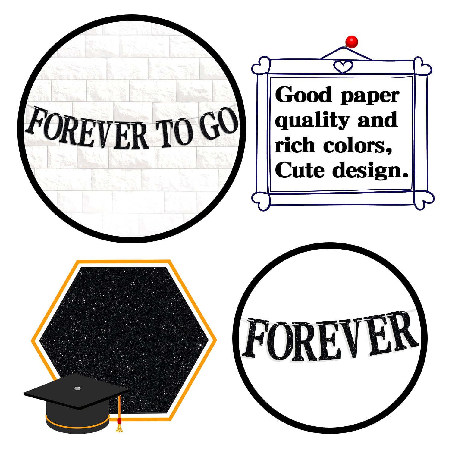 1 Year Down Forever to Go Banner, 1 Year of Marriage Gift, Happy 1st Wedding Anniversary Party Decoration Supplies, Black Glitter