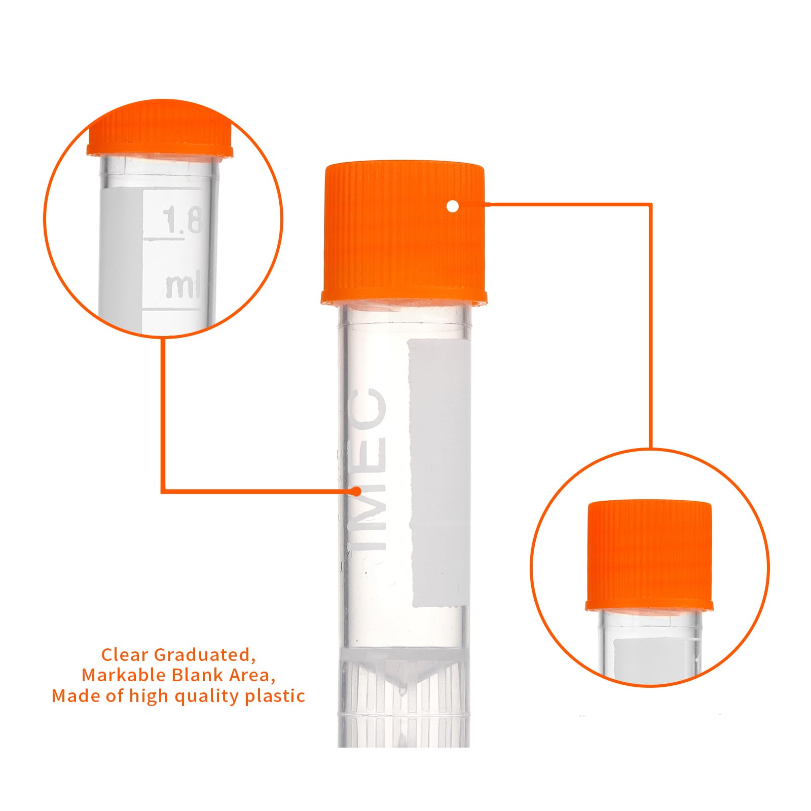 1.8ml Cryo Tubes Plastic Small Vials with Screw Caps Graduated Plastic Cryovial Cryogenic Vial Tubes, PP Material, Free from DNase, RNase 81Pcs
