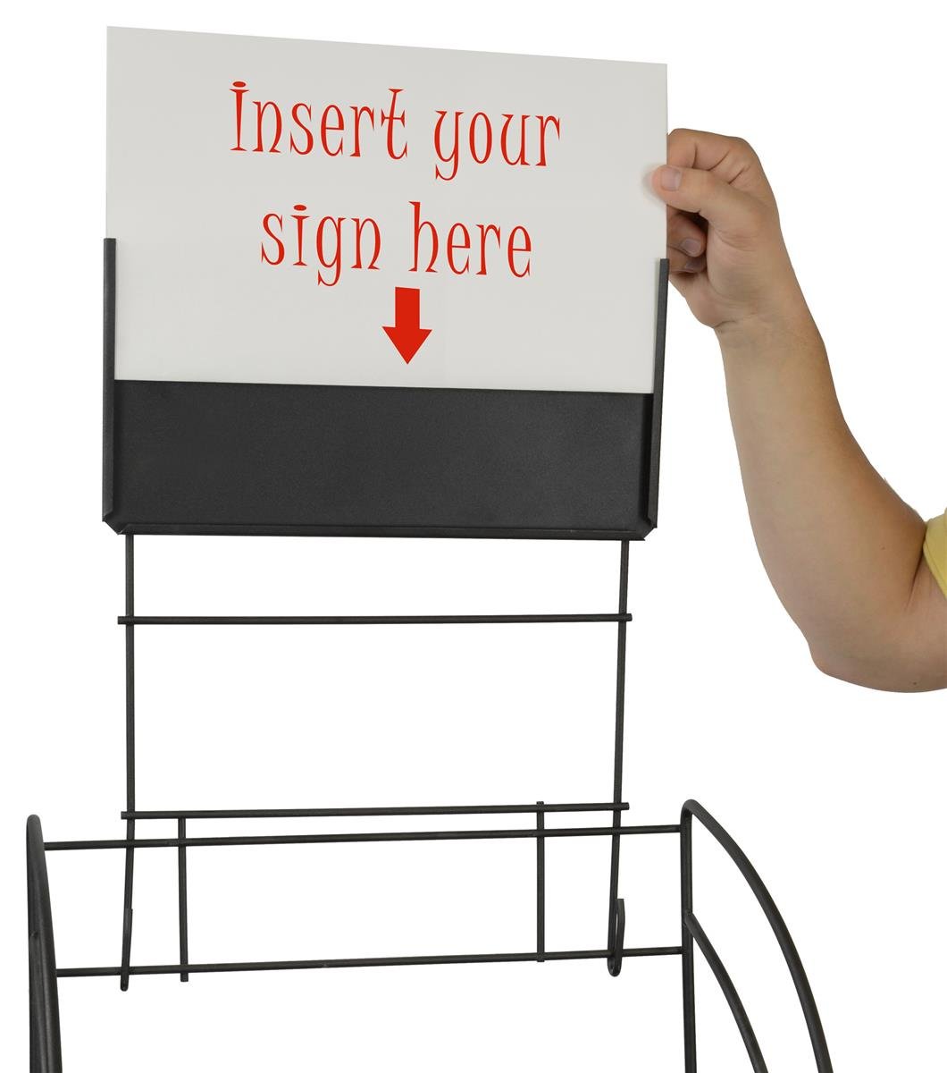 14.5" w Wire Shelving Unit with Locking Wheels, 3 Display Levels, Retail Store Fixture Includes Removable Sign Holder (Black)