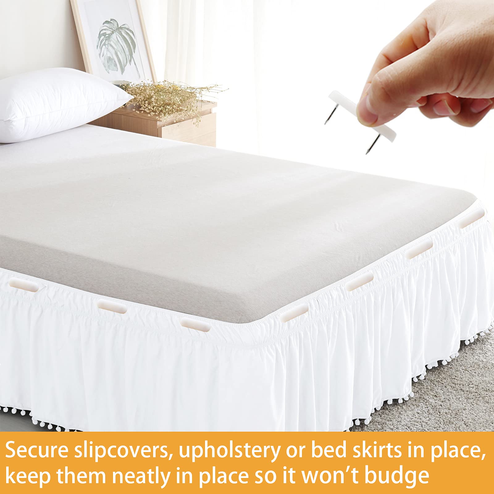 30 Pieces Bed Skirt Pins Bed Skirt Holding Pins Bed Skirt Pins or Holders Furniture Chair Leg Pins Nails Holding Pins Plastic Head Double Pins for Upholstery, Slipcovers and Bedskirts