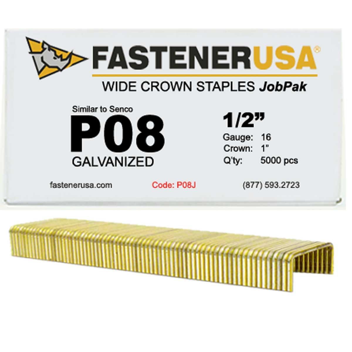 1/2" Leg x 1" Crown 16GA GALV P08 Staples 5,000ct | P08J