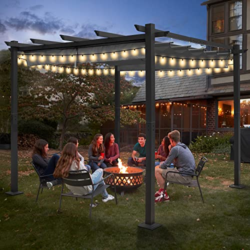 10x10ft Pergola Retractable Pergola Canopy,Aluminum Pergola Shelter with Polyester Sun and Rain-Proof Canopy,Aluminum Outdoor Pergola for Patio,Yard and Garden(Grey)