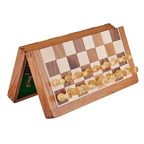 14 Inch Large Wood Magnetic Chess Set with Storage - Folding Wooden Travel Chess Board Game with Chessmen Storage - Handmade Tournament Chess Set - Best Strategy Educational Toy for Adults Teens