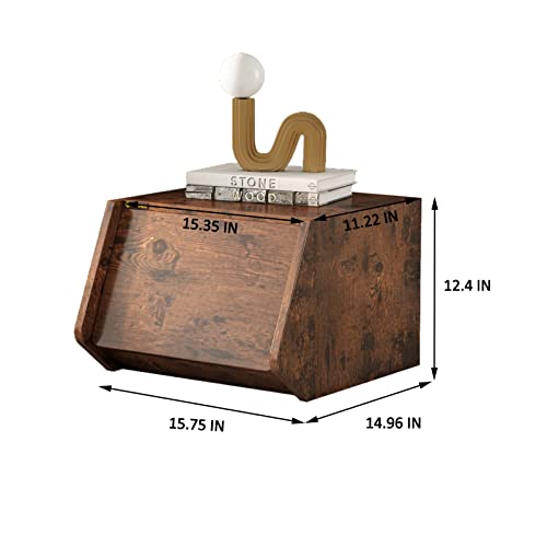 2 Pcs Small Cube Storage Organizer with Sliding Door,Wood Stackable Storage Box for Office Closet and Nightstand,Small Bookshelf Storage Cabinet for Small Space,Wood Stacking Storage Box,Brown