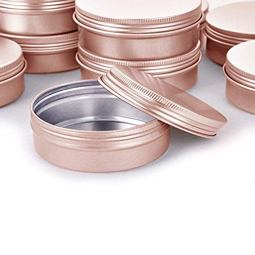 2 Ounce Aluminum Tin Jar Refillable Containers 60 ml Aluminum Screw Lid Round Tin Container Bottle for Cosmetic, Lip Balm, Cream, 20 Pcs Rose Gold