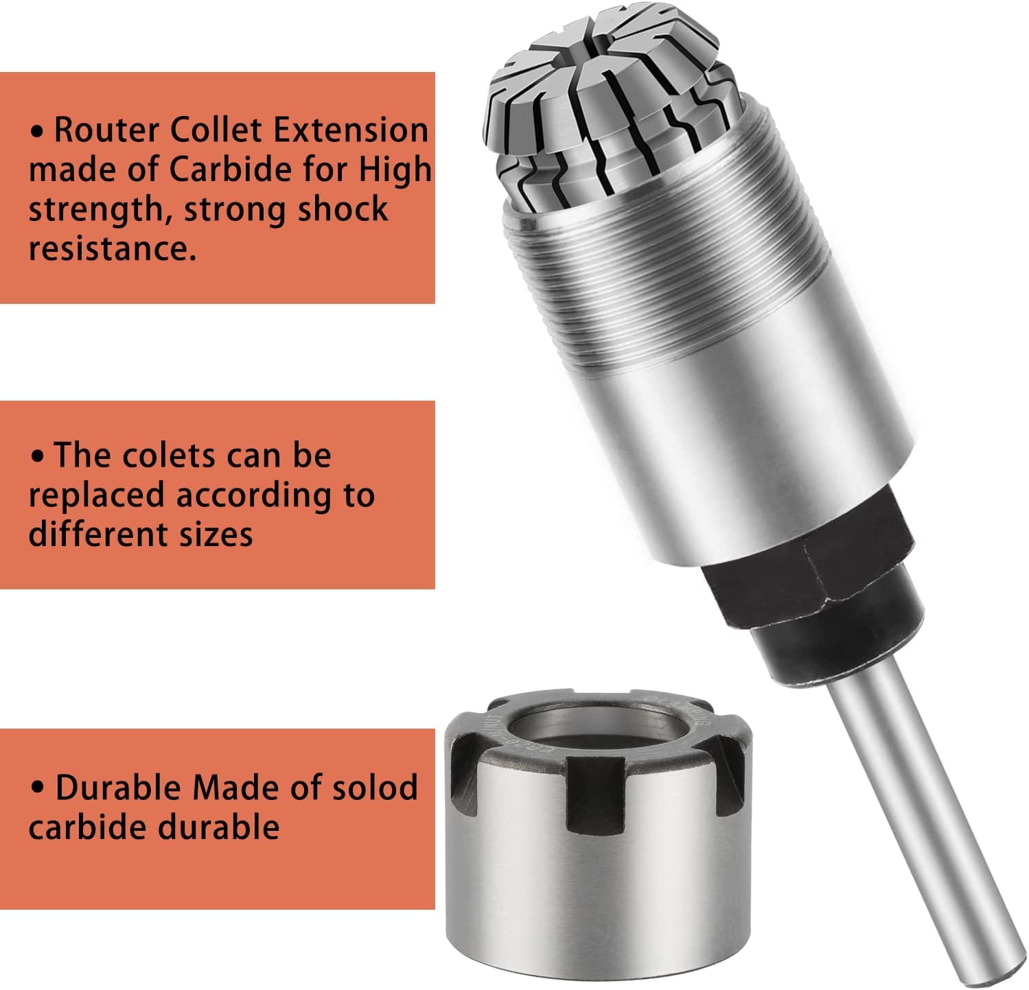 1/4 Inch Shank Router Bit Collet Extension Chuck Converter Adapter, Convert 1/2-Inch & 1/4-Inch Shank Bits with ER20 Spring Collet, Router Collet, ER20 M Type Collet Chuck Wrench Spanner -(Pack of 5)